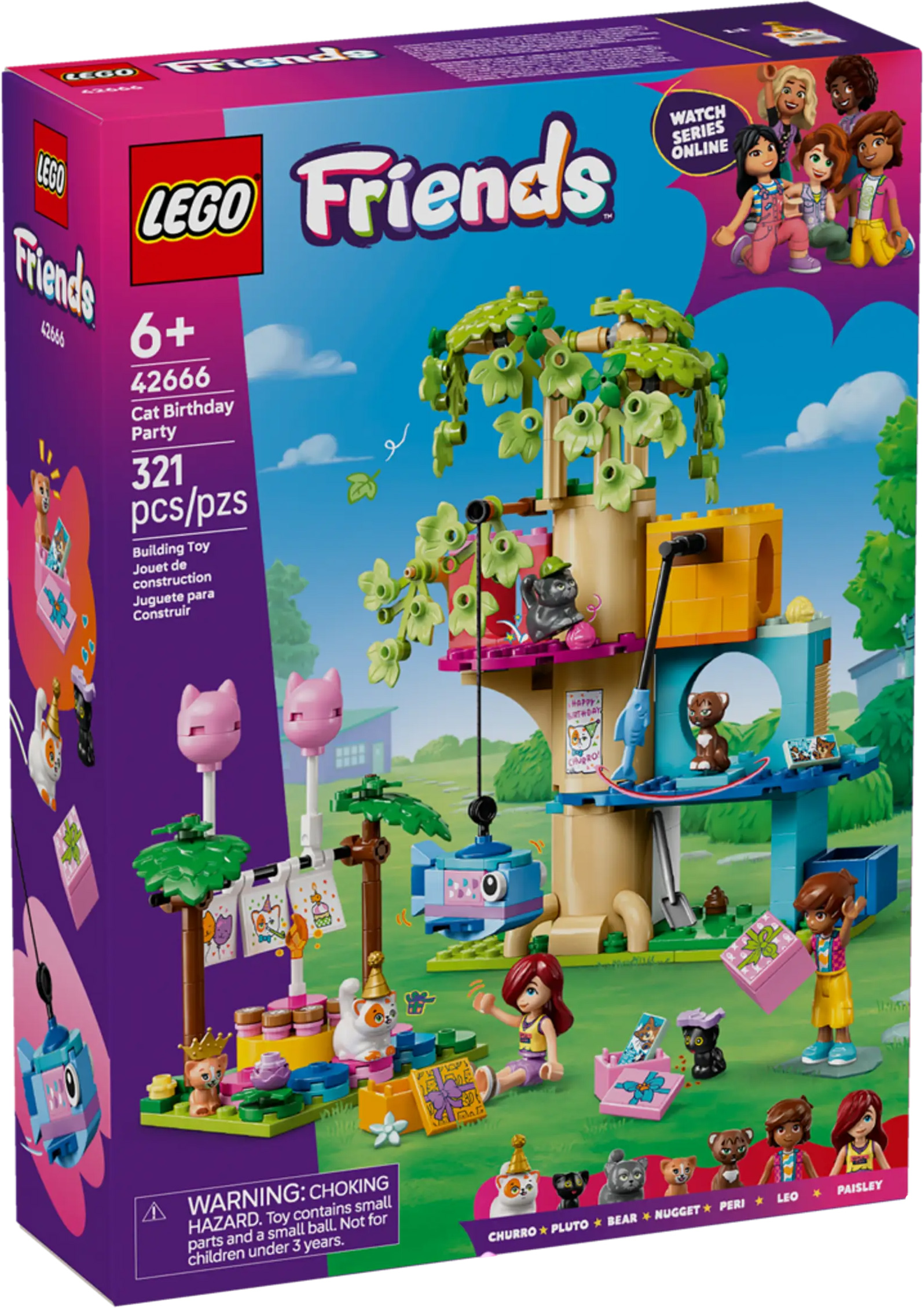 LEGO Friends 42666 pas cher, La fête d’anniversaire et l’arbre à chats