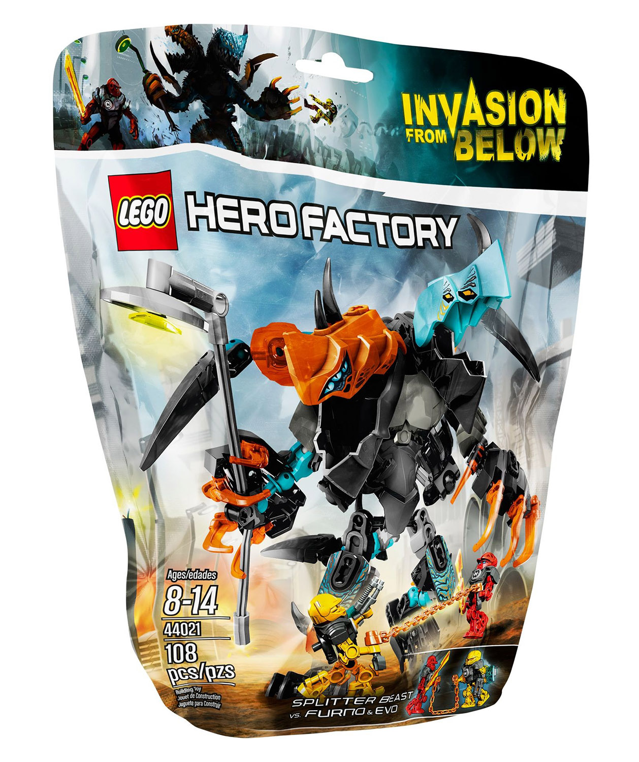 LEGO Hero Factory 44021 pas cher, Splitter Beast contre Furno & Evo