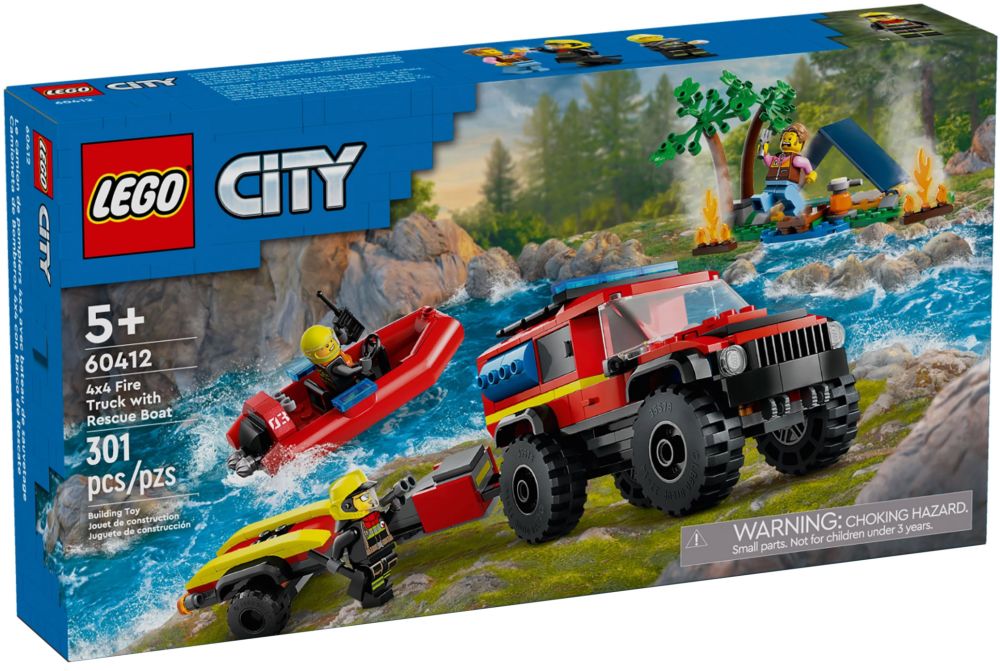 LEGO City 60412 pas cher, Le camion de pompiers 4x4 et le canot de ...