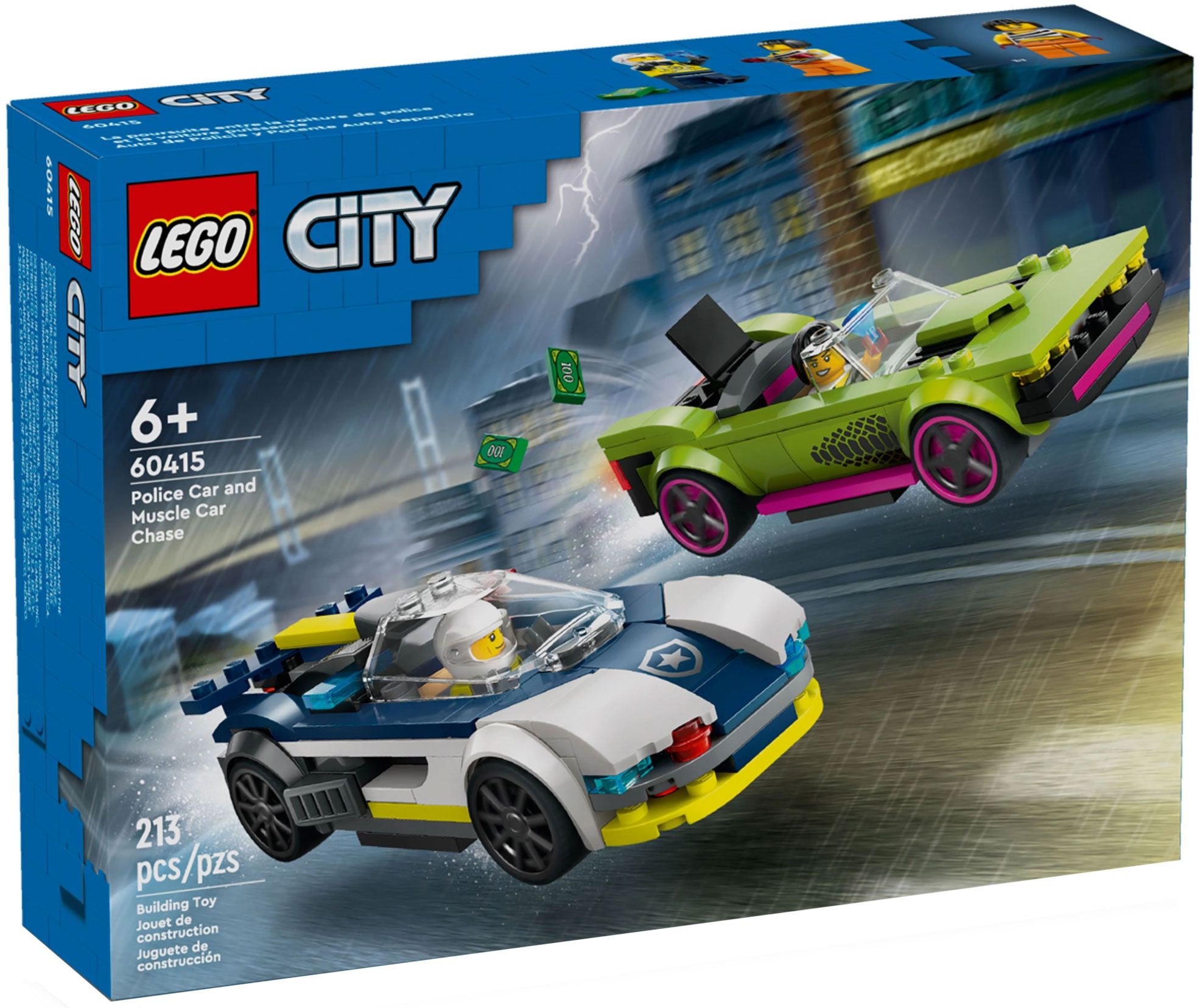 LEGO City 60415 pas cher, La course-poursuite entre la voiture de police et la super voiture